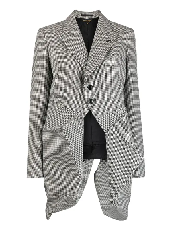Comme Des Garçons Asymmetric Check-print Wool Blazer - Black