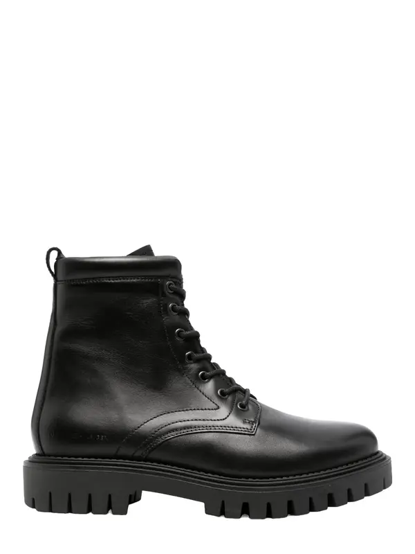 Tommy Hilfiger Logo-embossed Leather Boots - Black