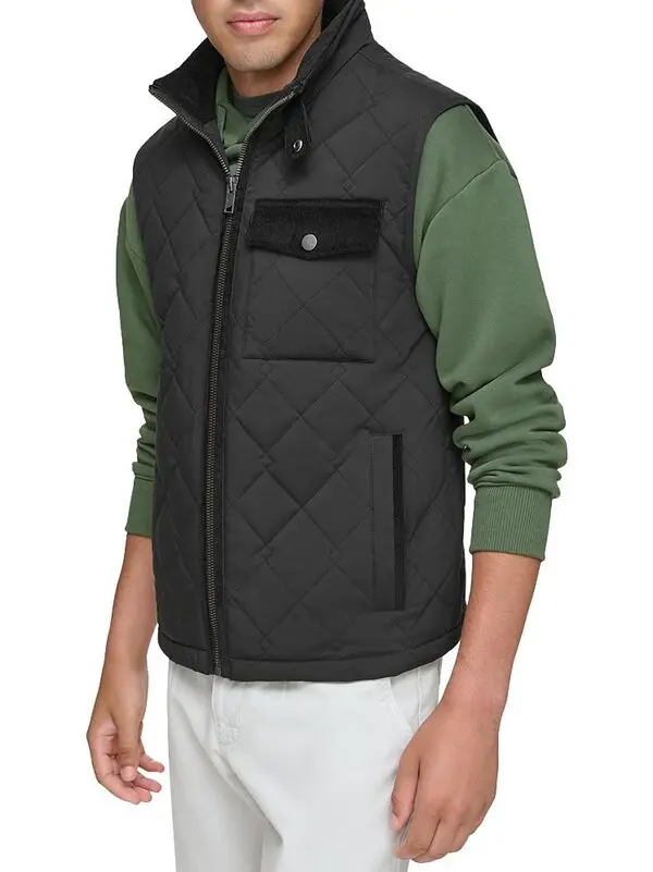 Andrew Marc Barnet Quilted Corduroy Trimmed Water Resistant Vest - Black