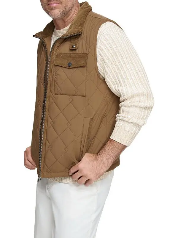 Andrew Marc Barnet Quilted Corduroy Trimmed Water Resistant Vest - Sepia