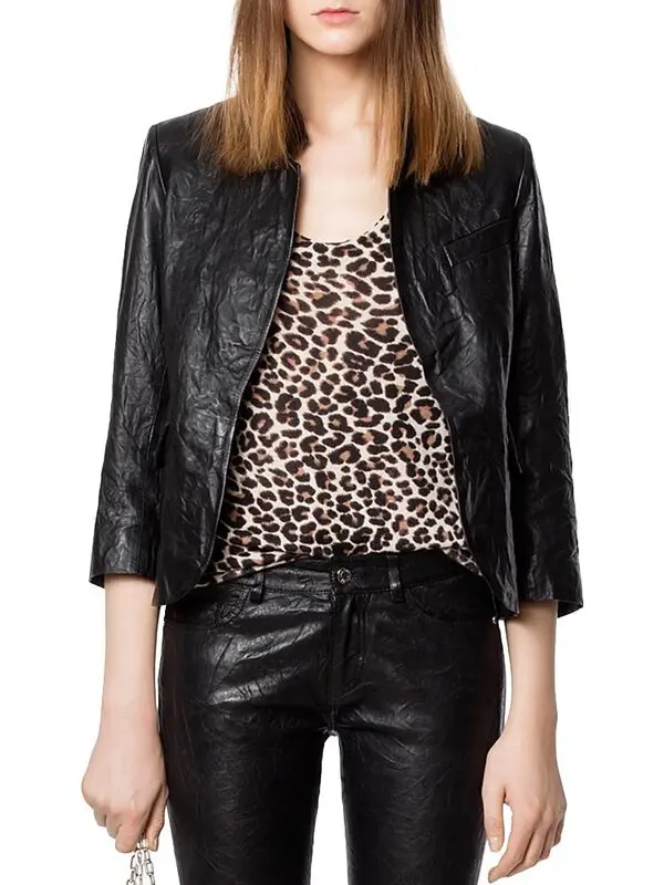 Zadig&Voltaire Crinkled Lambskin Leather Jacket - Black