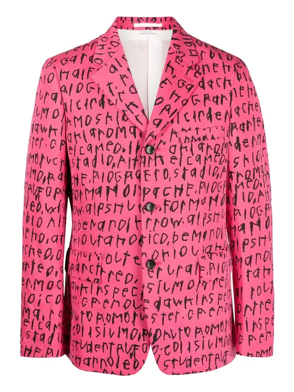 Comme Des Garçons Graphic-print Wool Blazer - Pink