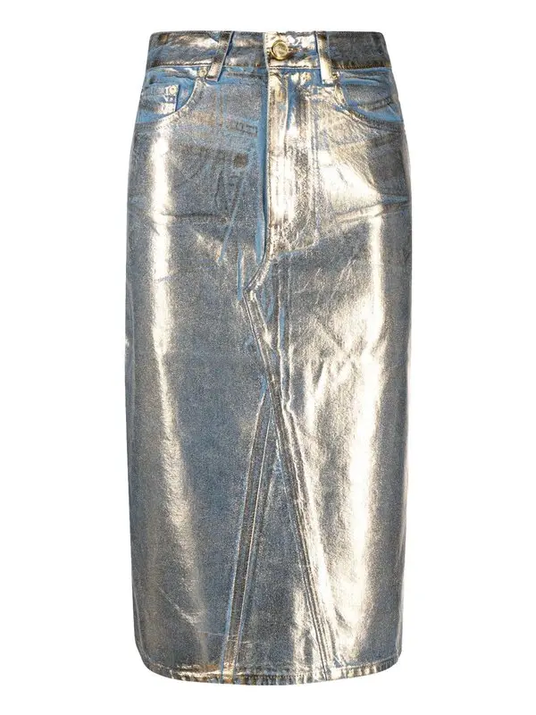 GANNI Metallic-finish Denim Midi Skirt - Blue
