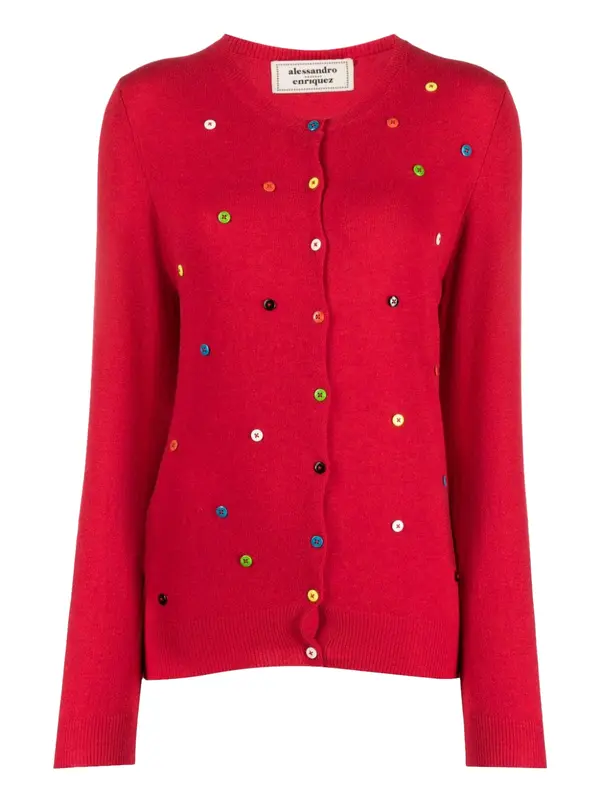 ALESSANDRO ENRIQUEZ Button-embellished Wool-blend Cardigan - Red
