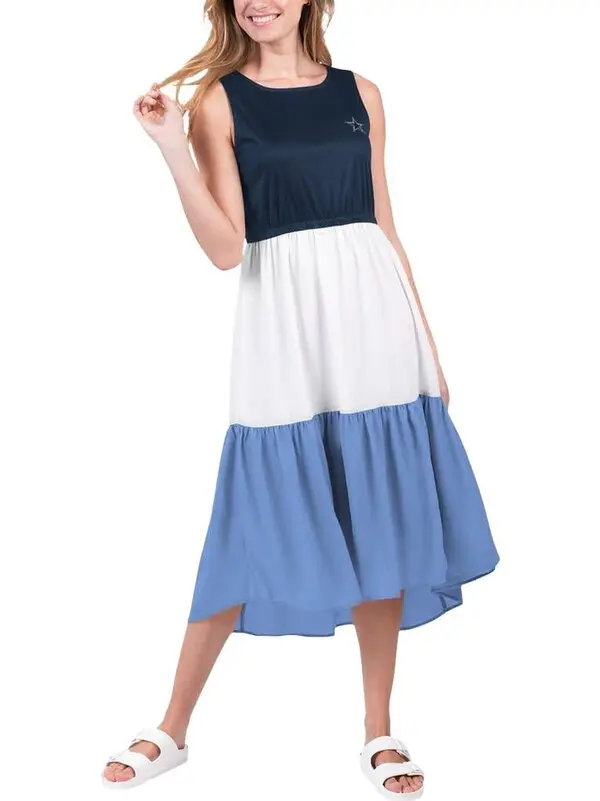 G-III 4HER BY CARL BANKS Dallas Cowboys 12th Inning Colorblock Sleeveless Dress - Navy