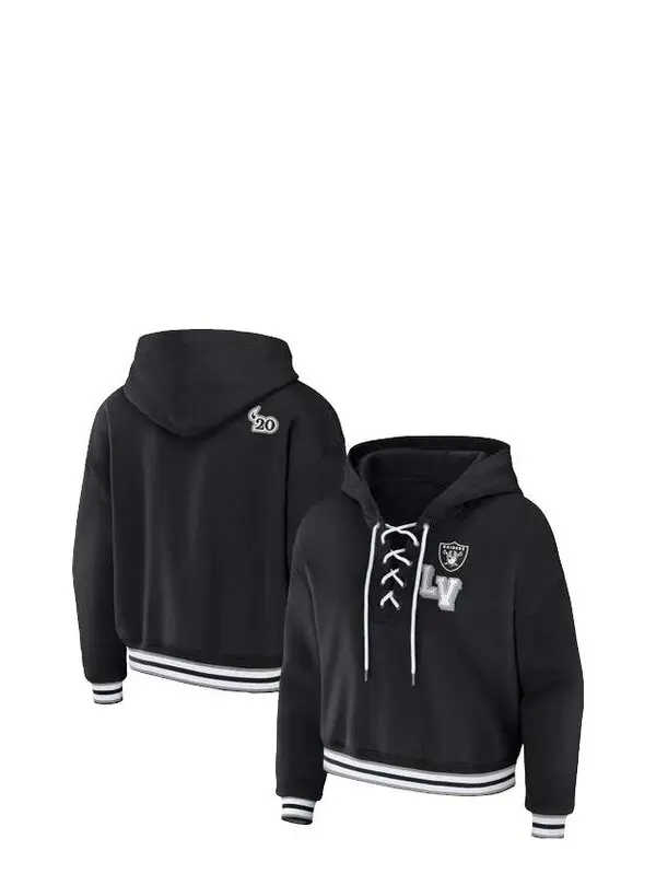 WEAR BY ERIN ANDREWS Las Vegas Raiders Lace-up Pullover Hoodie - Black