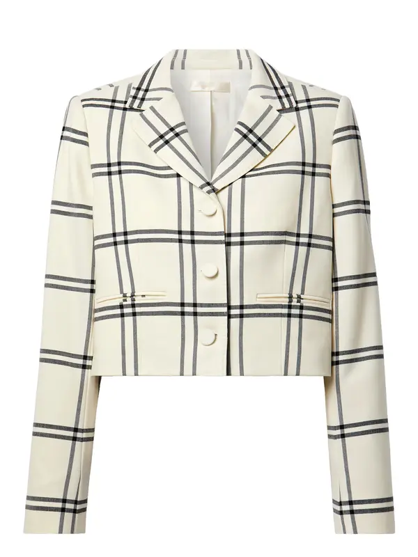 LoveShackFancy Marlene Checked Twill Cropped Blazer - White
