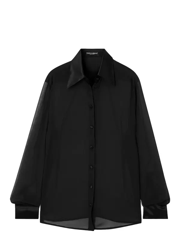 Dolce & Gabbana Satin-trimmed Silk-chiffon Shirt - Black