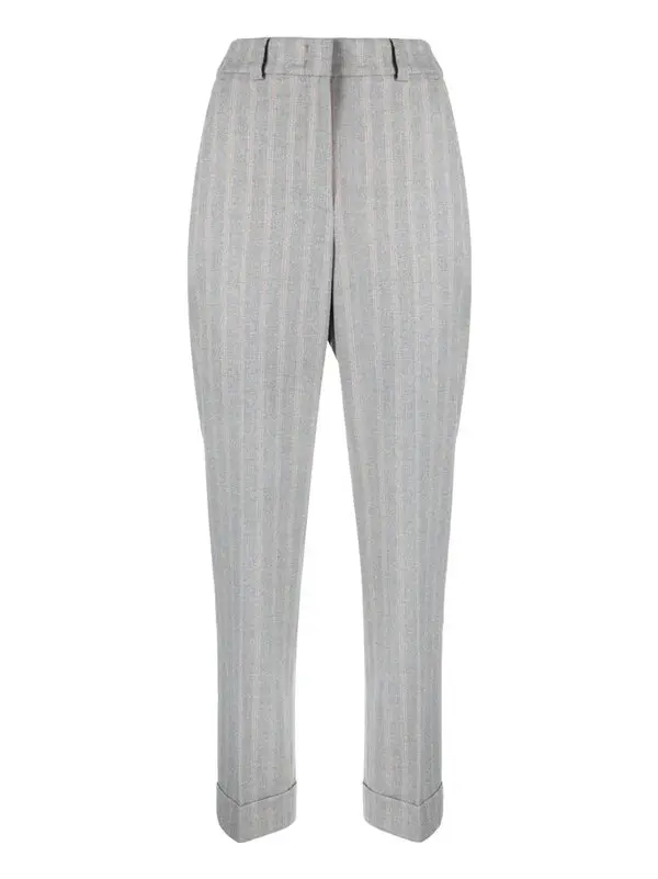 Peserico Striped Tapered-leg Cropped Trousers - Grey