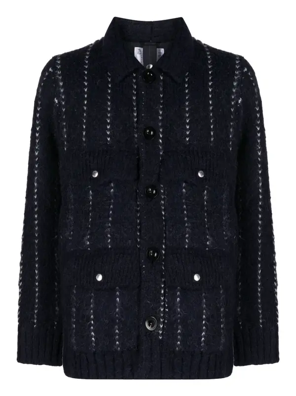 Sacai Striped Bouclé Shirt Jacket - Blue