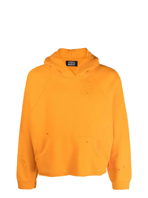 LIBERAL YOUTH MINISTRY Distressed-finish Cropped Hoodie - Orange