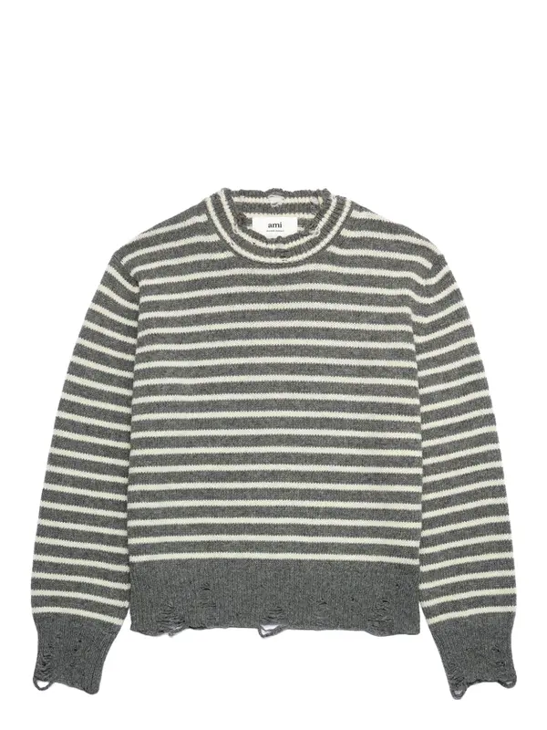 Ami Striped Wool Jumper - Grey