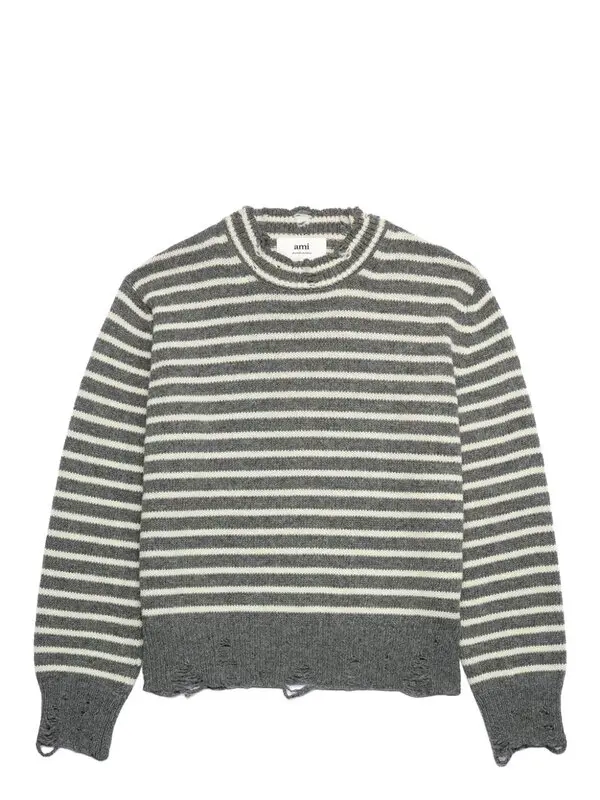 Ami Striped Wool Jumper - Grey