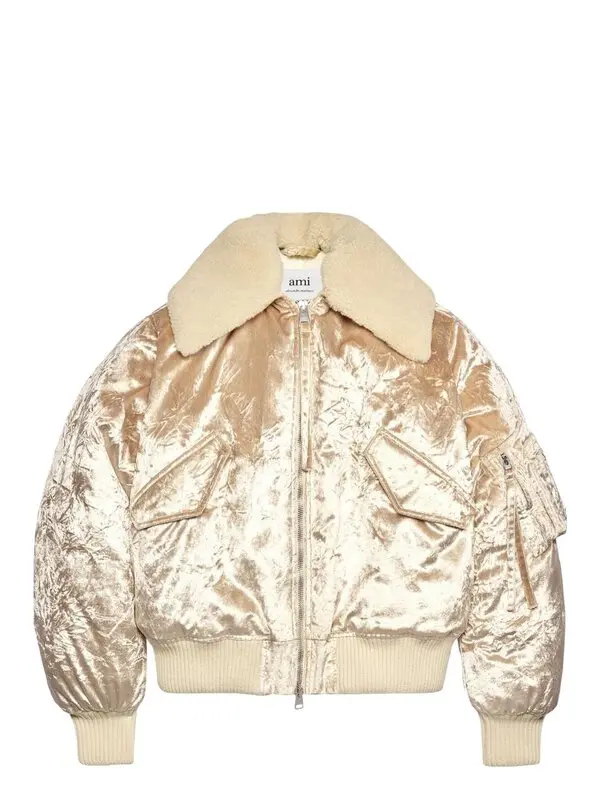Ami Metallic Velvet Bomber Jacket - Neutrals