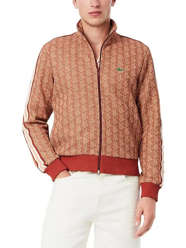 Lacoste Monogram Print Zip-up Track Jacket - Brown/ Beige