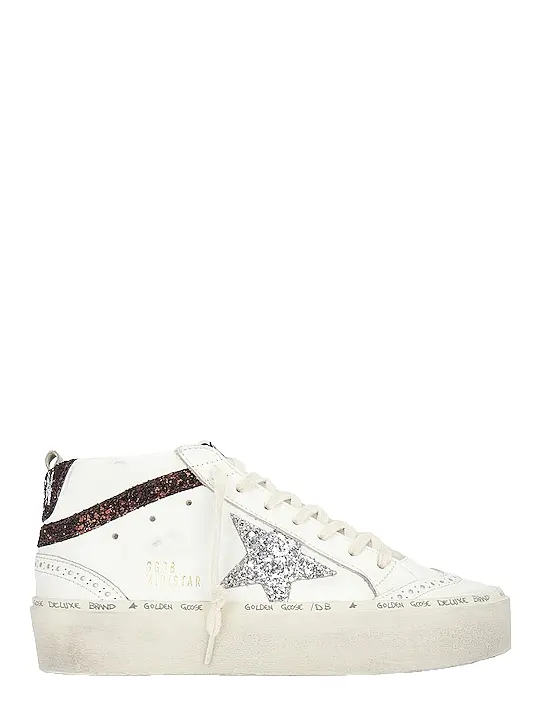GOLDEN GOOSE Hi Mid Star Sneaker - White  Silver  & Brown