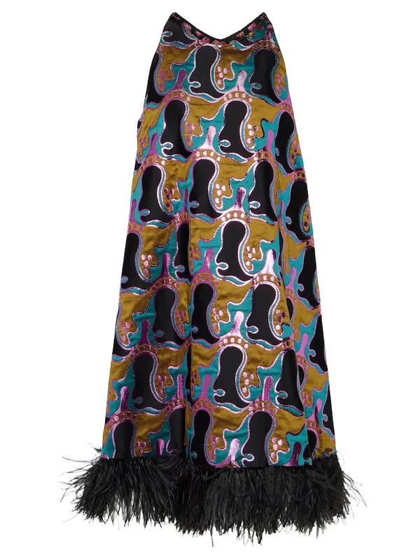 La DoubleJ La Fenice Feather-trimmed Minidress - Multicoloured