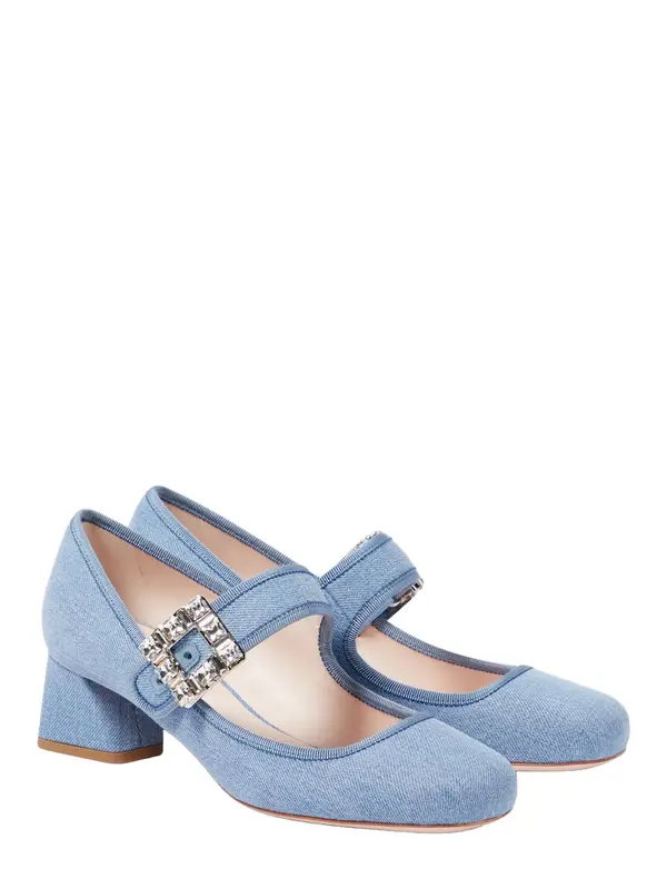ROGER VIVIER Très Vivier Strass Buckle Babies Mary Jane Pumps - Blue