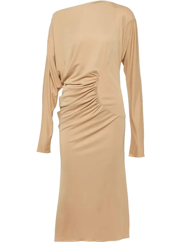 Khaite Oron Ruched Midi Dress - Beige