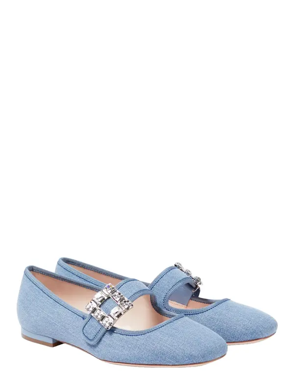 ROGER VIVIER Très Vivier Strass Buckle Babies Ballet Flats - Blue