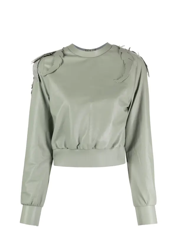 UNDERCOVERISM Leaf-embroidered Leather Sweatshirt - Green