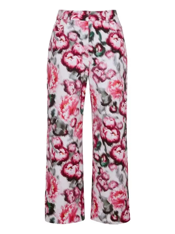 Adam Lippes Alessia Floral-print Cropped Trousers - Pink