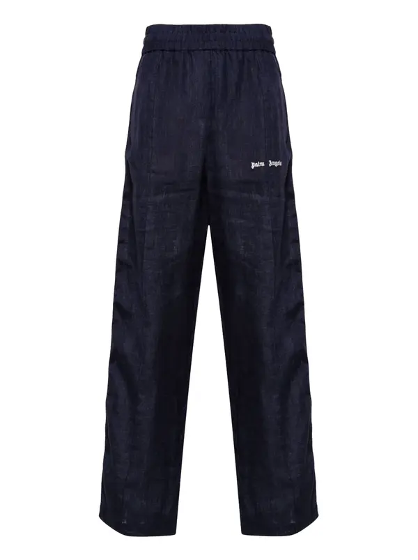 Palm Angels Logo-print Linen Track Pants - Blue