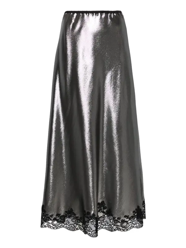 Carine Gilson Lace Trim Maxi Skirt - Silver