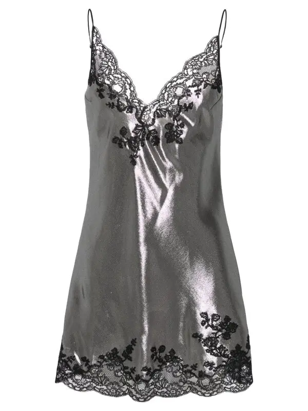 Carine Gilson Lace-trim Lurex Slip Dress - Silver