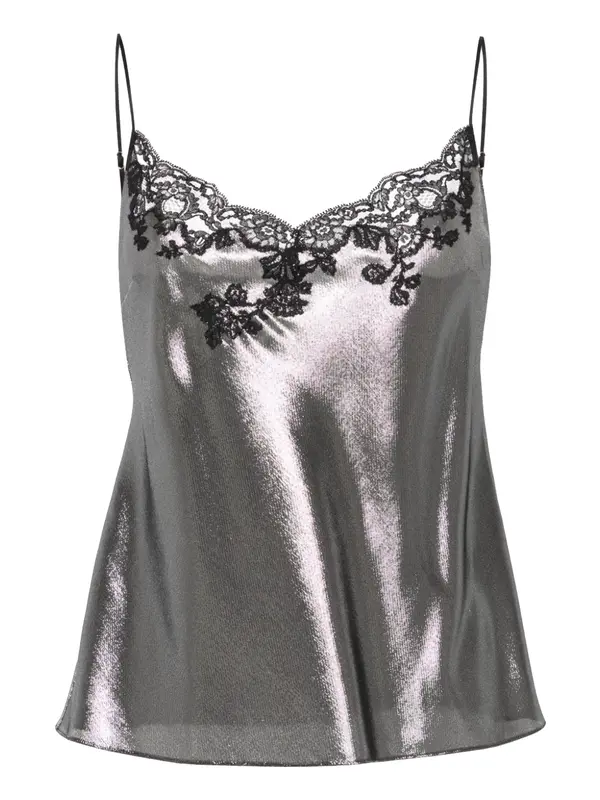 Carine Gilson Lace-detail Lurex Camisole - Silver