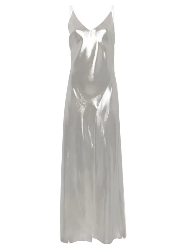 Carine Gilson Lurex-detail Silk Slip Dress - Silver