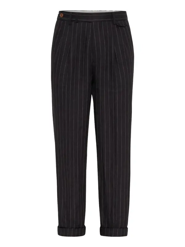 Brunello Cucinelli Striped Linen Trousers - Black