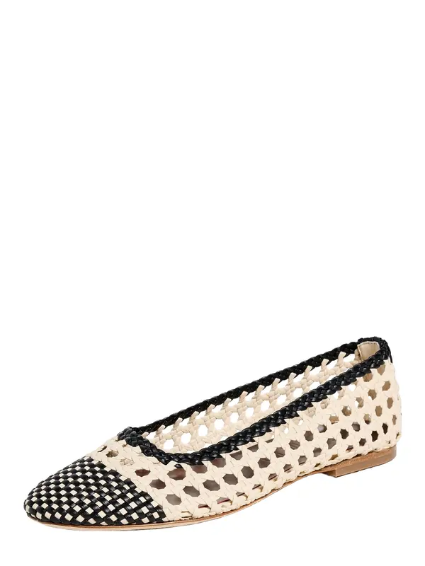 Staud Nell Crochet Ballerina Flats - Cream/black