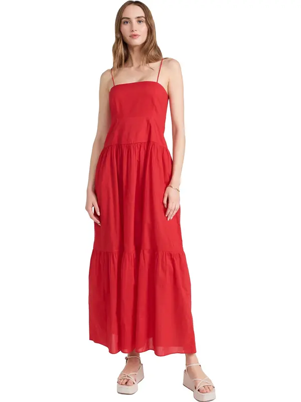 Playa Lucila Square Neck Tiered Dress - Red