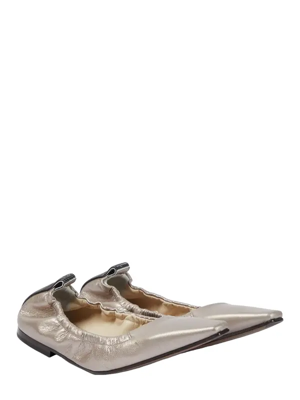 Brunello Cucinelli Metallic Leather Ballet Flats - Silver