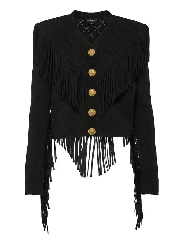Balmain Fringed Knit Cardigan - Black