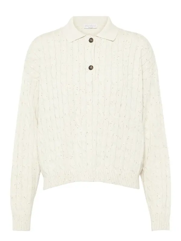 Brunello Cucinelli Cable-knit Polo Sweater - White
