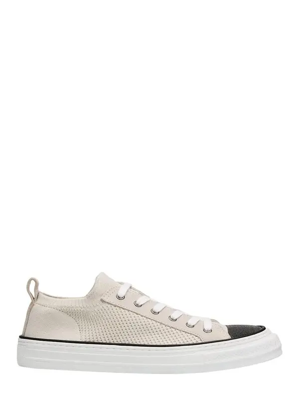 Brunello Cucinelli Knit Monili Cap-toe Sneakers - White