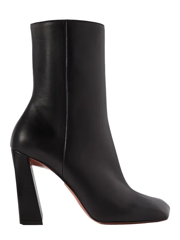 Amina Muaddi Marine Leather Ankle Boots - Black