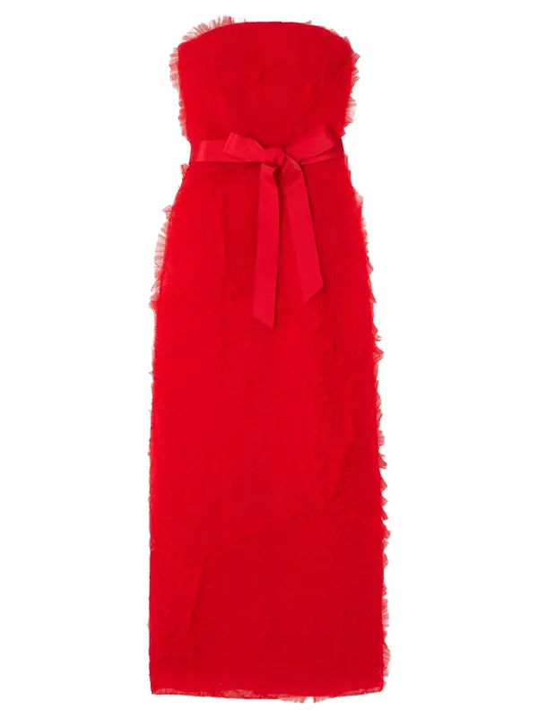Huishan Zhang Monica Strapless Ruffled Tulle Maxi Dress - Red