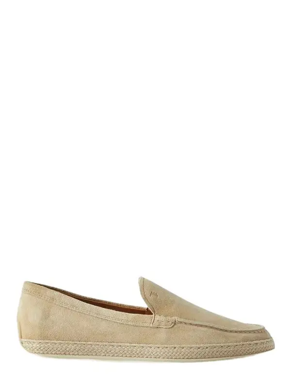 TOD'S Raffia-trimmed Suede Loafers - Neutrals