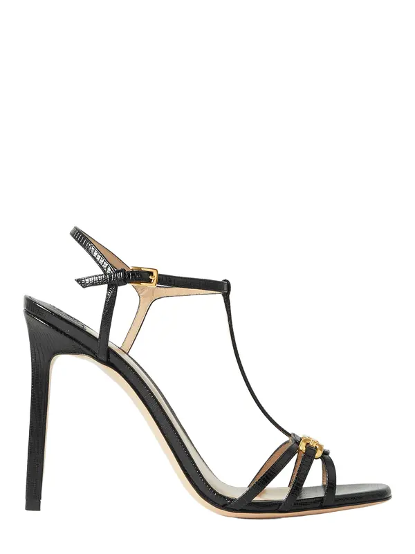 TOM FORD Whitney Embellished Lizard-effect Leather Sandals - Black
