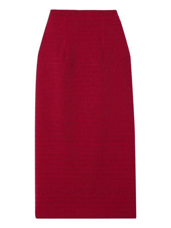 EMILIA WICKSTEAD Idelia Smocked Satin Midi Skirt - Red