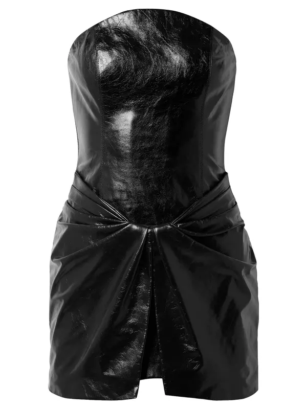 Brandon Maxwell Josie Strapless Textured-leather Mini Dress - Black
