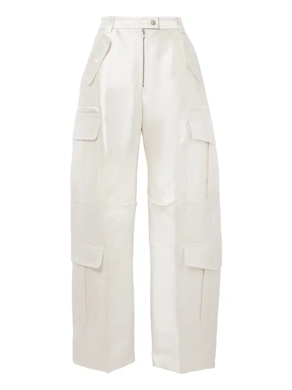 Christopher John Rogers Silk And Wool-blend Twill Wide-leg Cargo Pants - Ivory