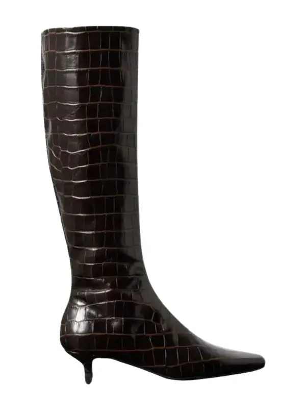 TOTEME Net Sustain The Slim Croc-effect Leather Knee Boots - Brown