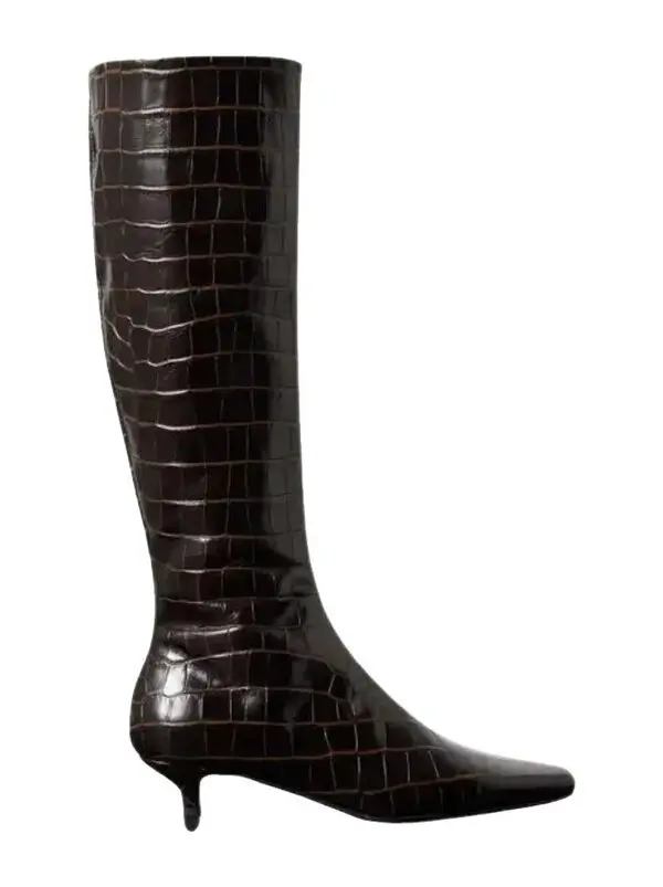 TOTEME Net Sustain The Slim Croc-effect Leather Knee Boots - Brown