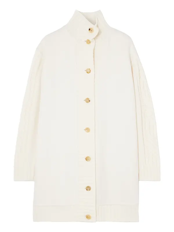 Max Mara Alcazar Oversized Cable-knit Wool And Cashmere-blend Cardigan - White