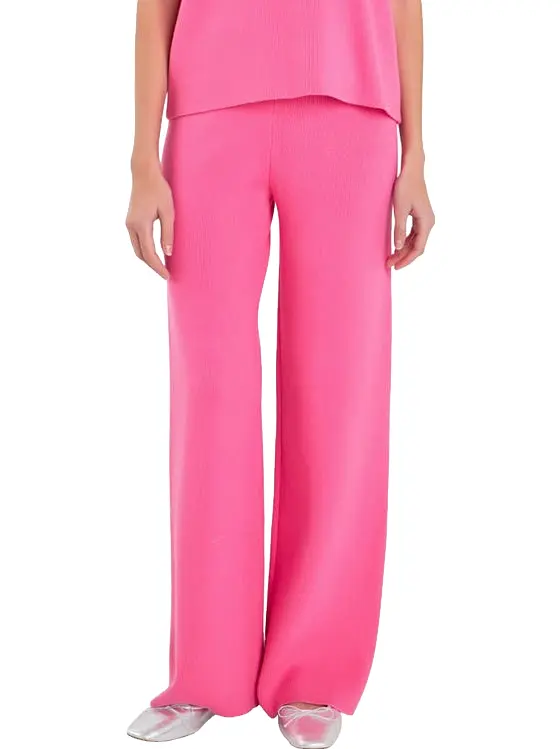 English Factory Flare Leg Knit Pants - Pink