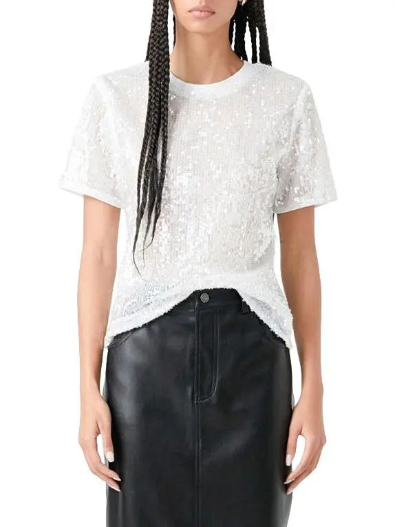 GREY LAB Shoulder Pad Sequin Top - White